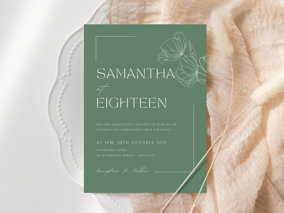 Minimalist Debut Invitation With the Eighteens for 18th Birthday for ...
