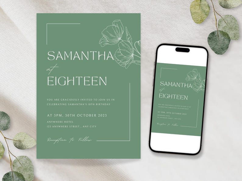 Minimalist Digital Invitation Templates Package, 18th Birthday Gift ...