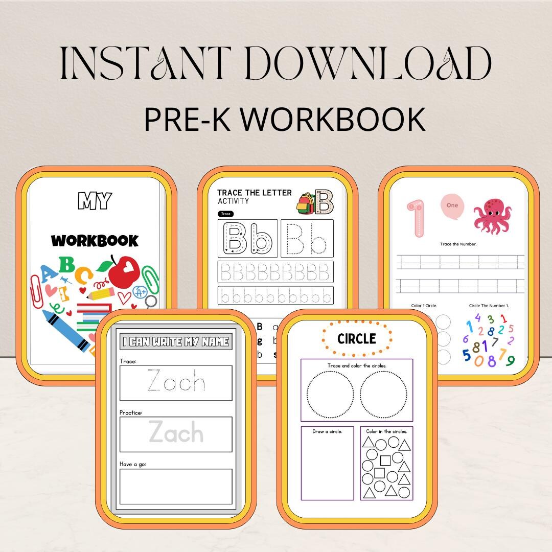 Prek Workbook: Abcs, Numbers 1-10, Tracing, Shapes, Colors & Name ...