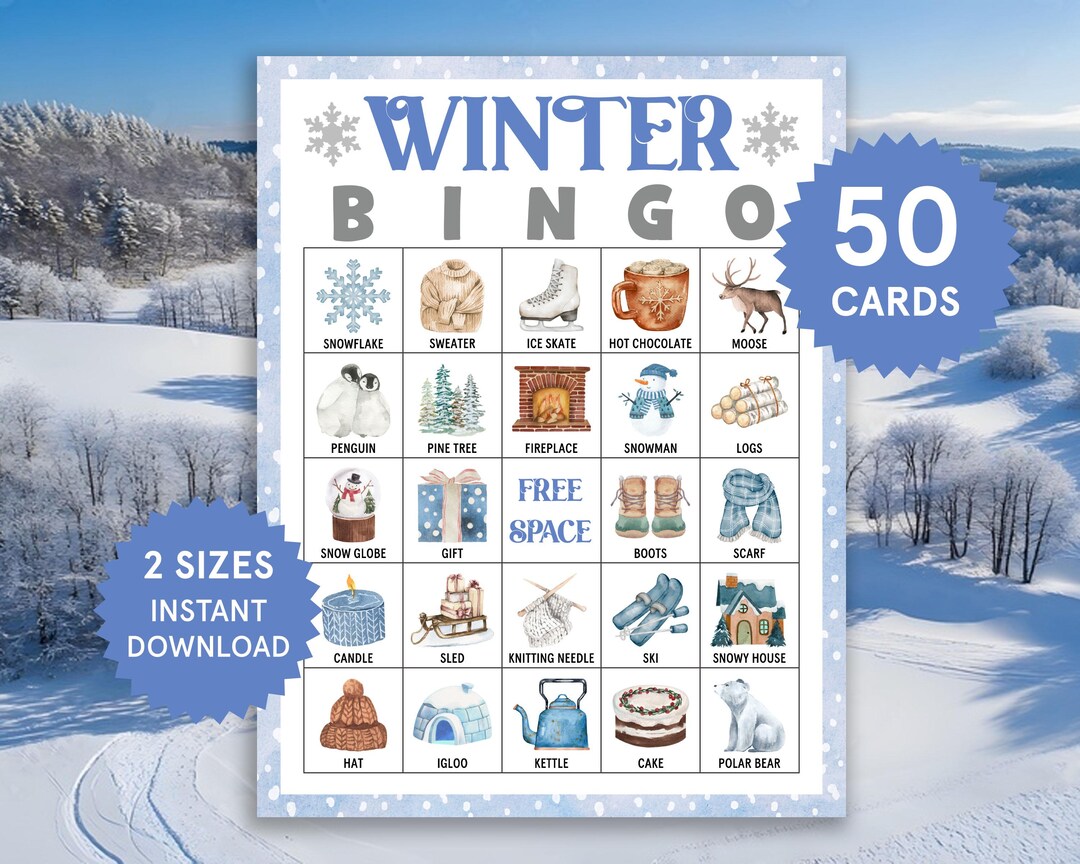 Winter Bingo Winter Bingo Cards Printable Winter Games Winter Party ...