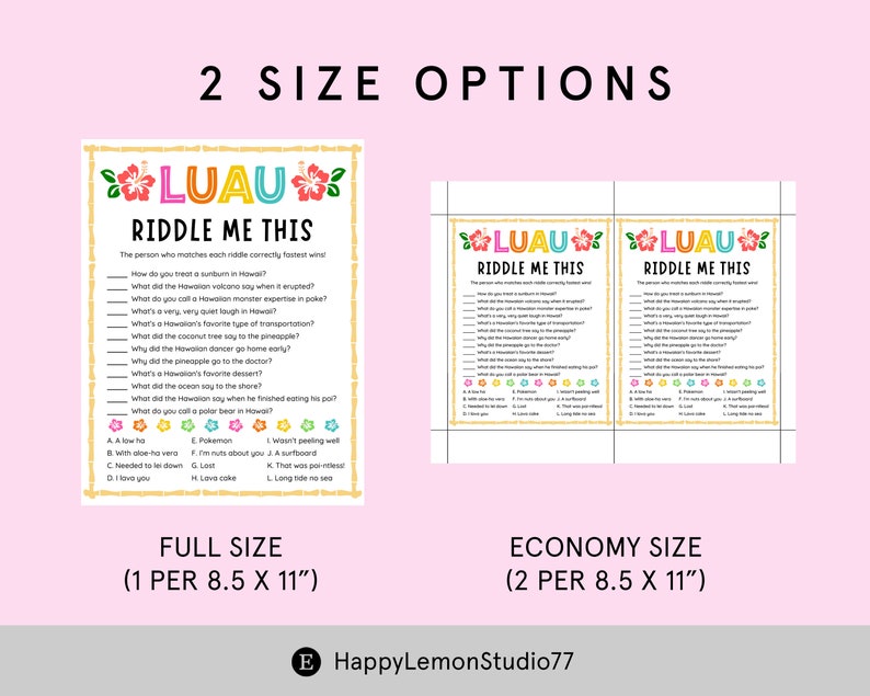 Luau Riddle Me This Luau Party Games Luau Games for Kids Luau Birthday ...