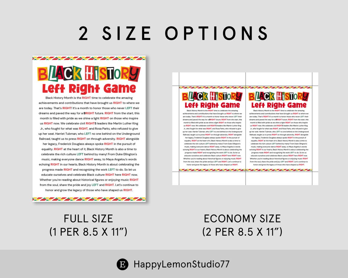 Black History Left Right Game History Month Games for Kids Black ...