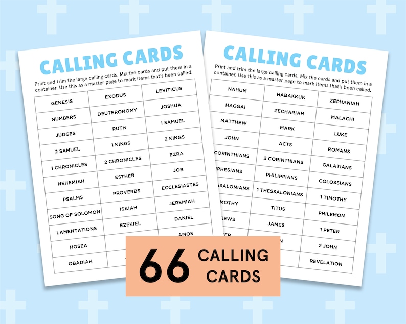 Bible Bingo Bible Games Books of the Bible Bingo Cards Church Bingo for ...