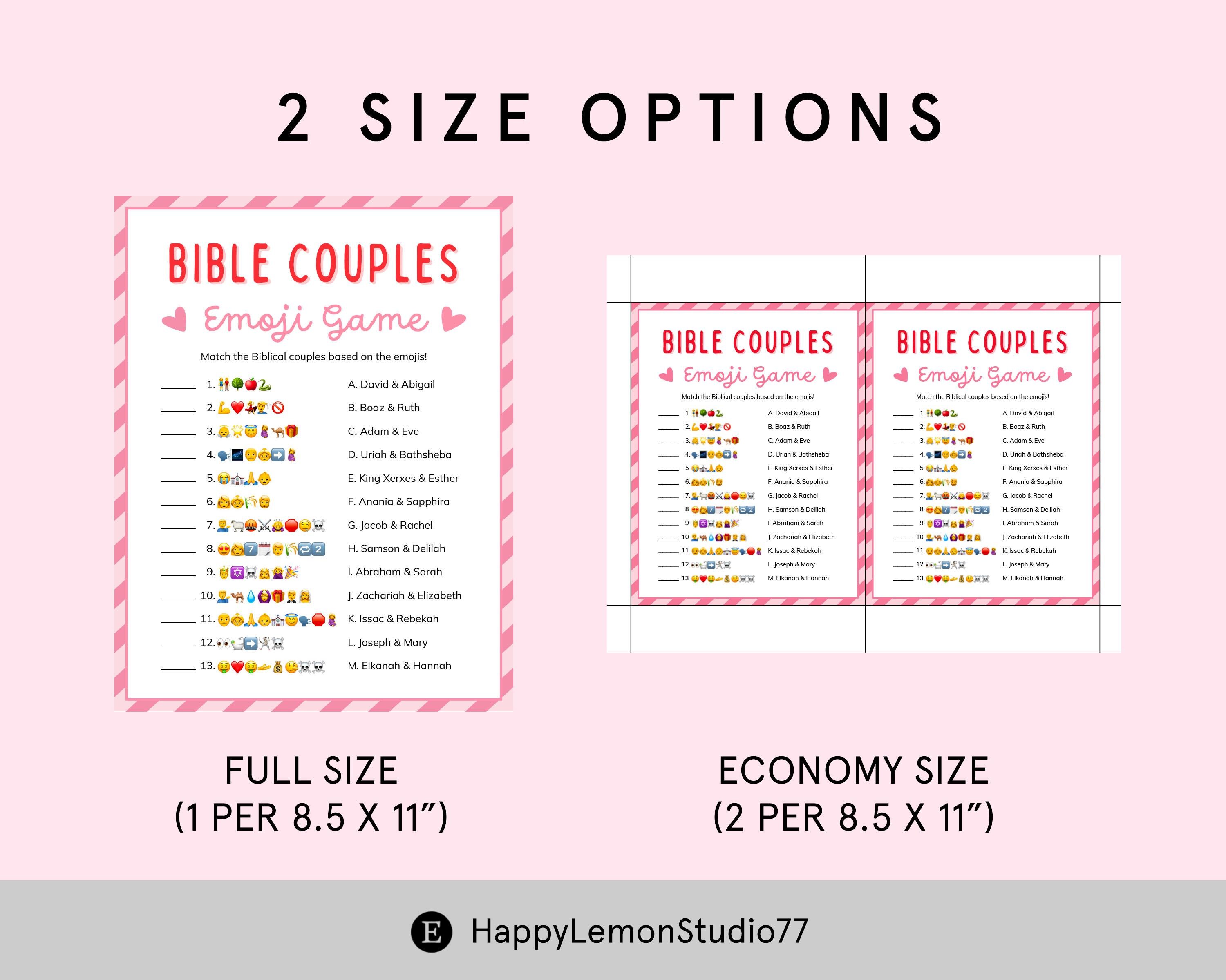 Bible Couples Match Game Bible Emoji Pictionary Bible Valentines Game ...