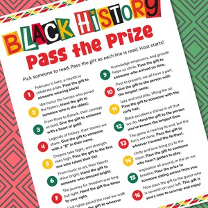 Black History Pass the Prize History Month Games for Kids Group Games ...