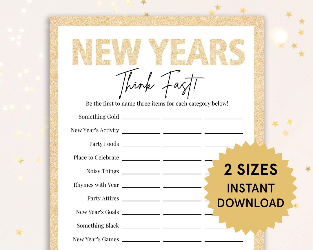 New Years Think Fast 2025 New Year Game New Years Eve Party Games ...