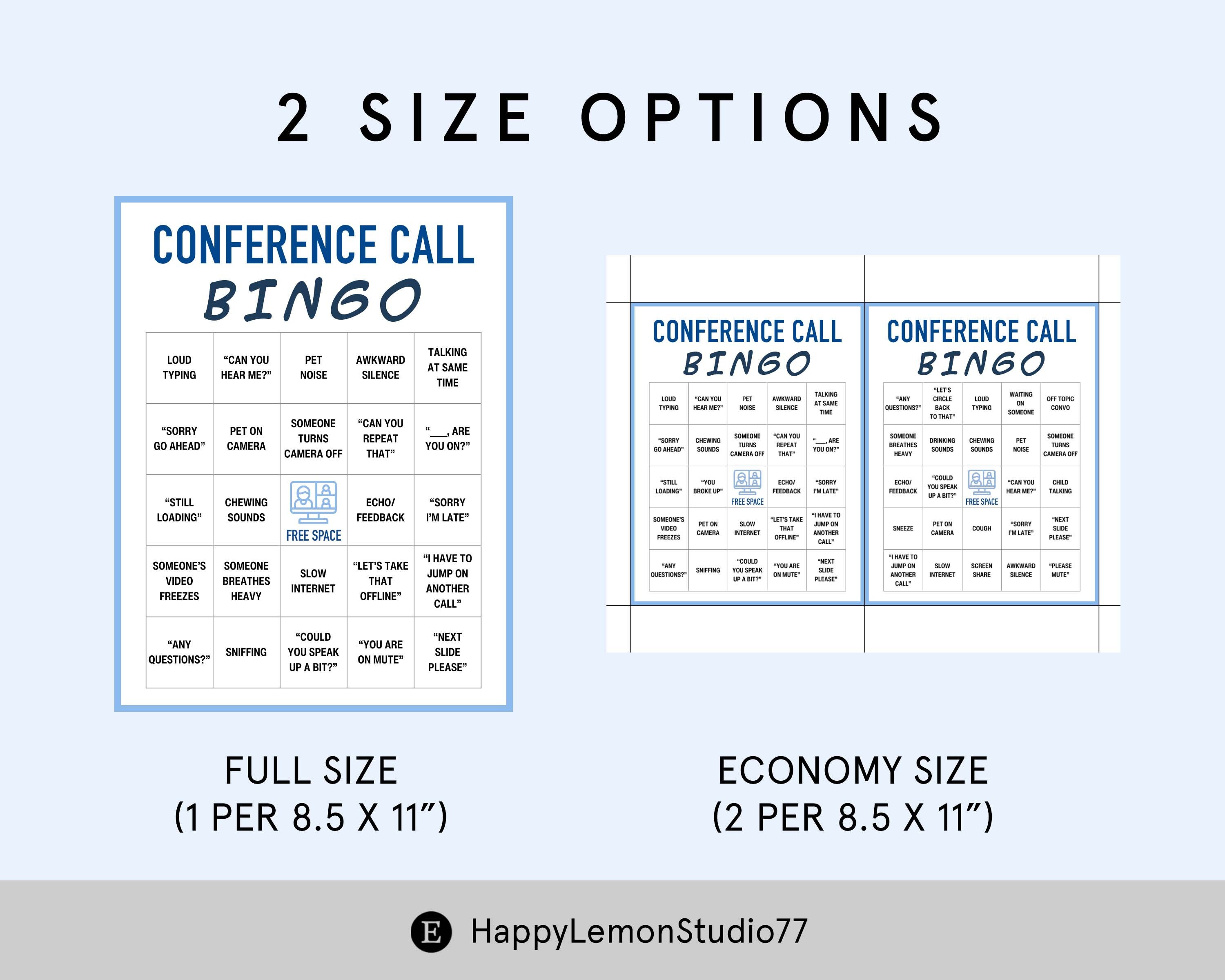 Conference Call Bingo Game Cards Conference Call Game Work Bingo Office ...