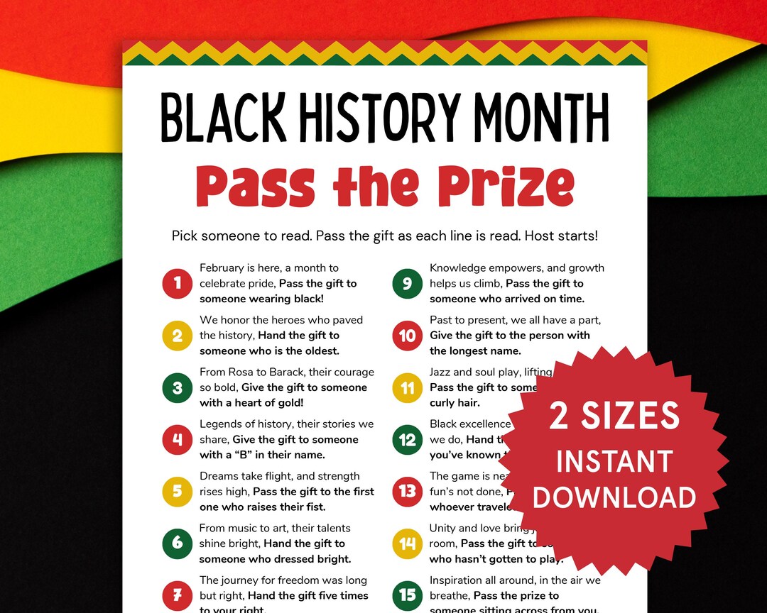 Black History Pass the Prize History Month Games for Kids Group Games ...