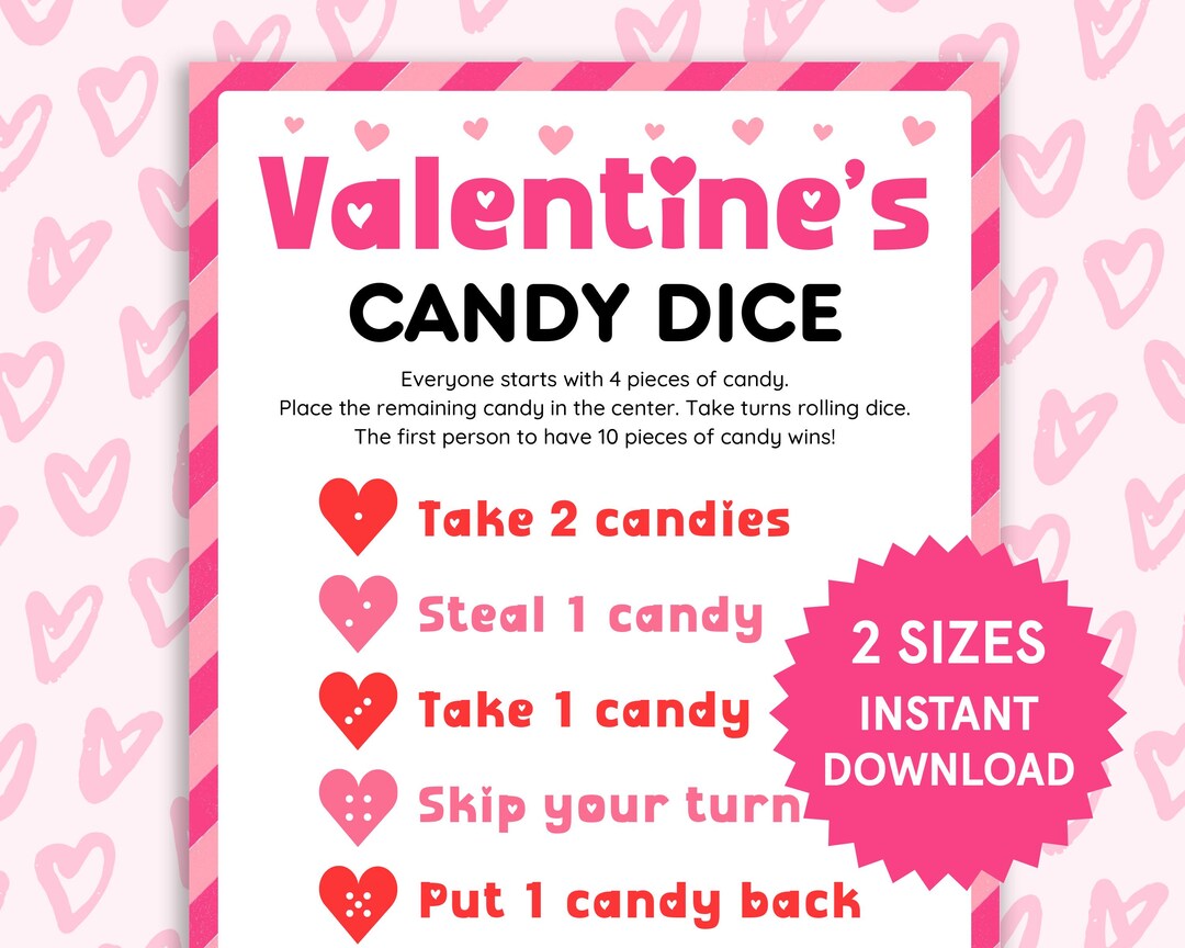 Valentine's Candy Dice Game Valentine's Day Games for Kids Valentine ...