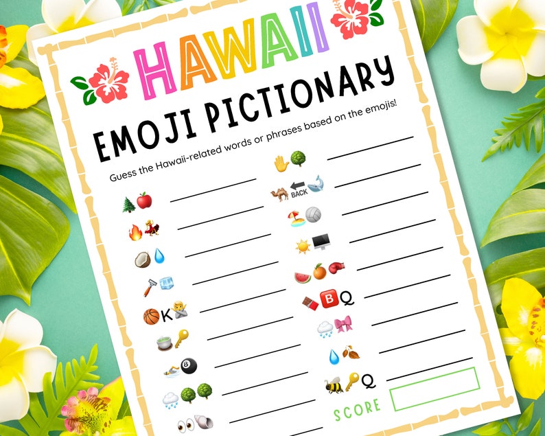 Hawaii Emoji Pictionary Hawaii Birthday Games Hawaii Theme Party Aloha ...