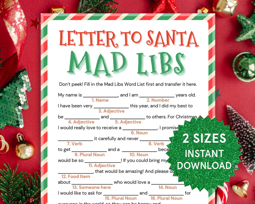 Christmas Mad Libs Letter to Santa Christmas Games for Kids Adults ...
