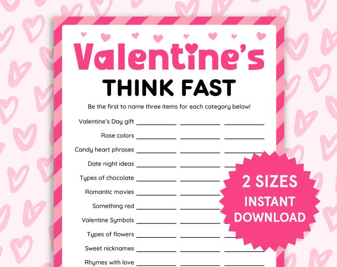 Valentines Think Fast Valentines Games for Kids Adults Valentine's ...