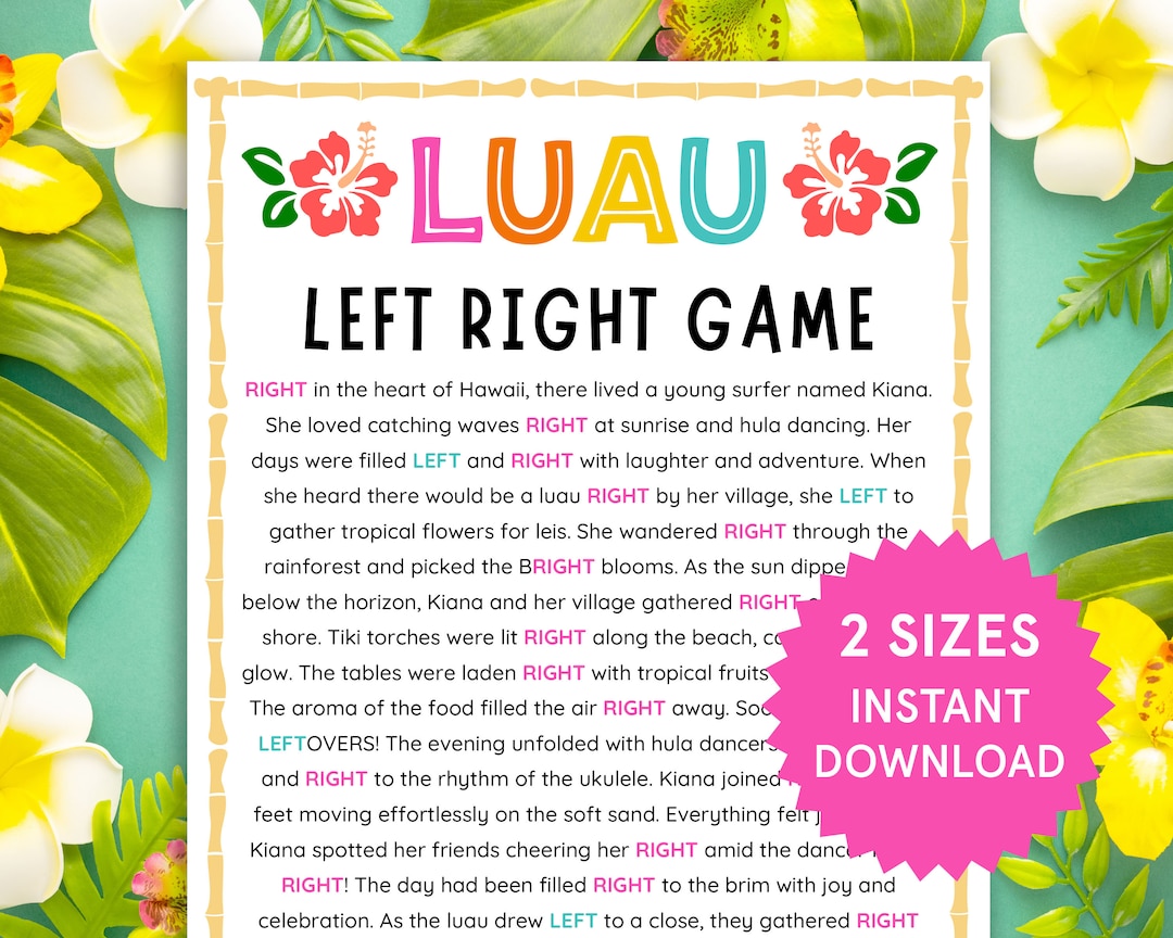 Luau Left Right Game Luau Party Games Luau Games for Kids Hawaiian ...