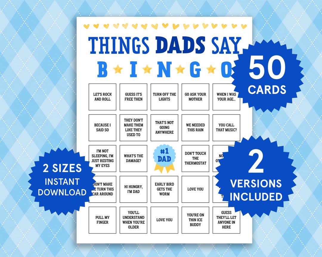 Fathers Day Bingo Game, Things Dads Say Game, Fathers Day Games, Dad ...