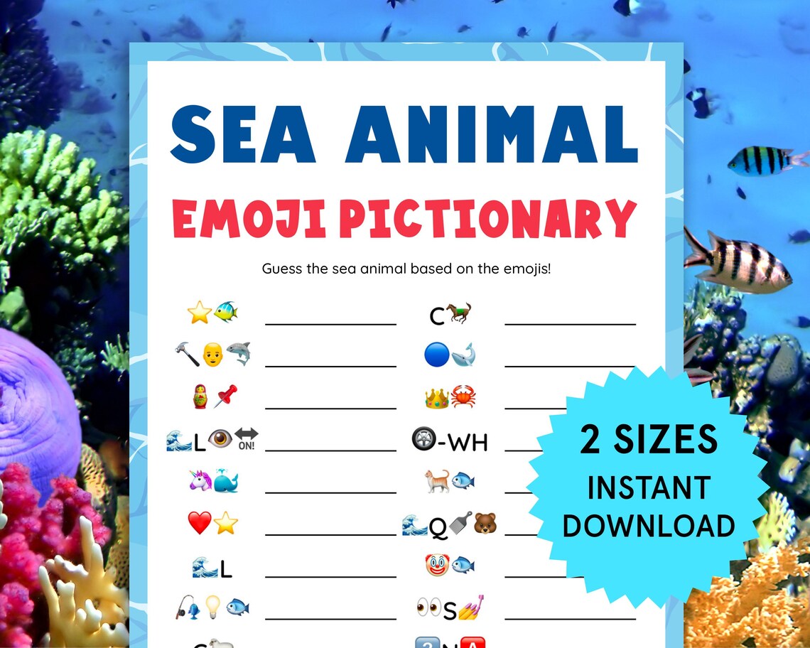 Ocean Emoji Pictionary Game: Under the Sea Party (digital Download - Etsy