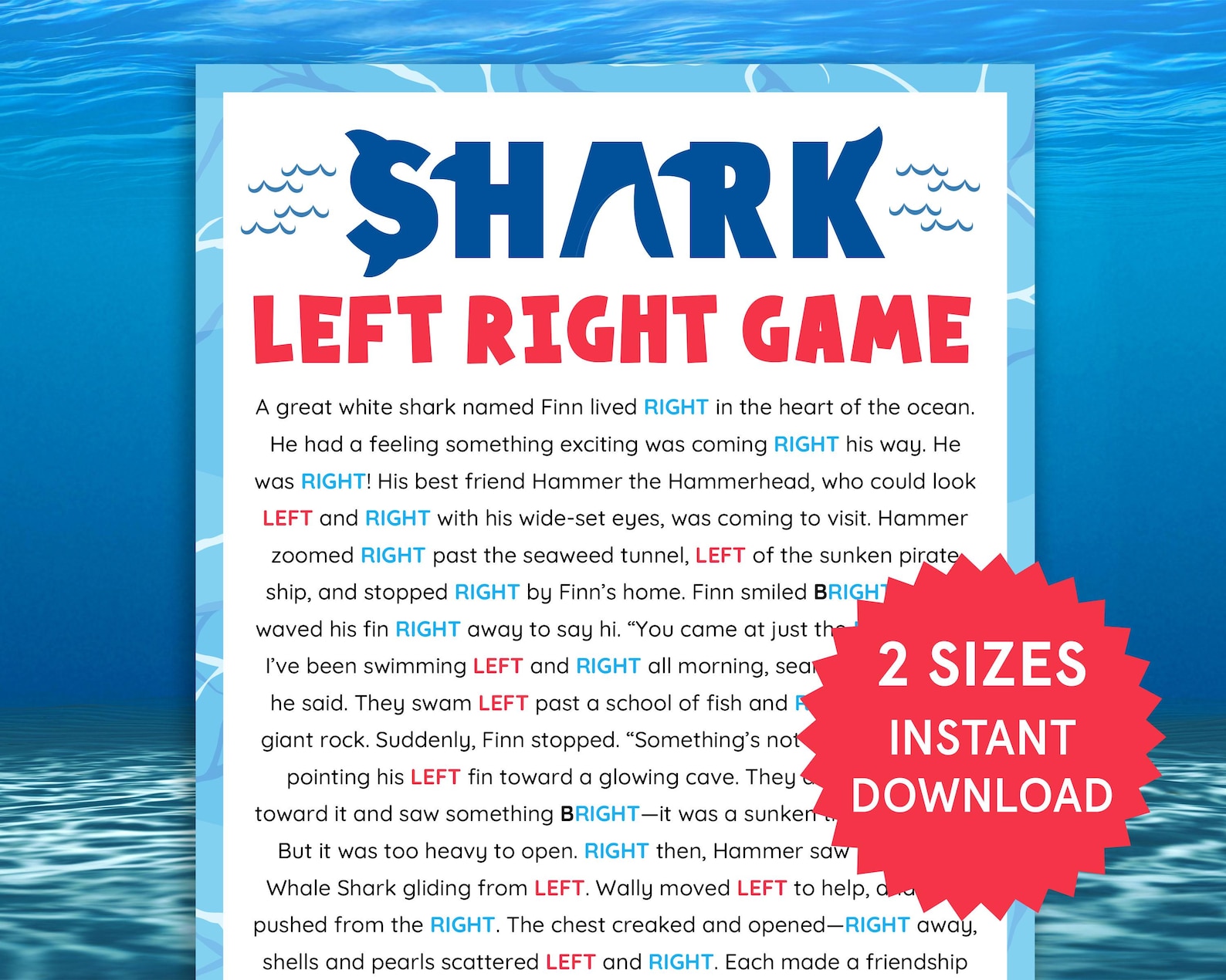 Shark Left Right Game: Fun Party Activity (digital Download - Etsy