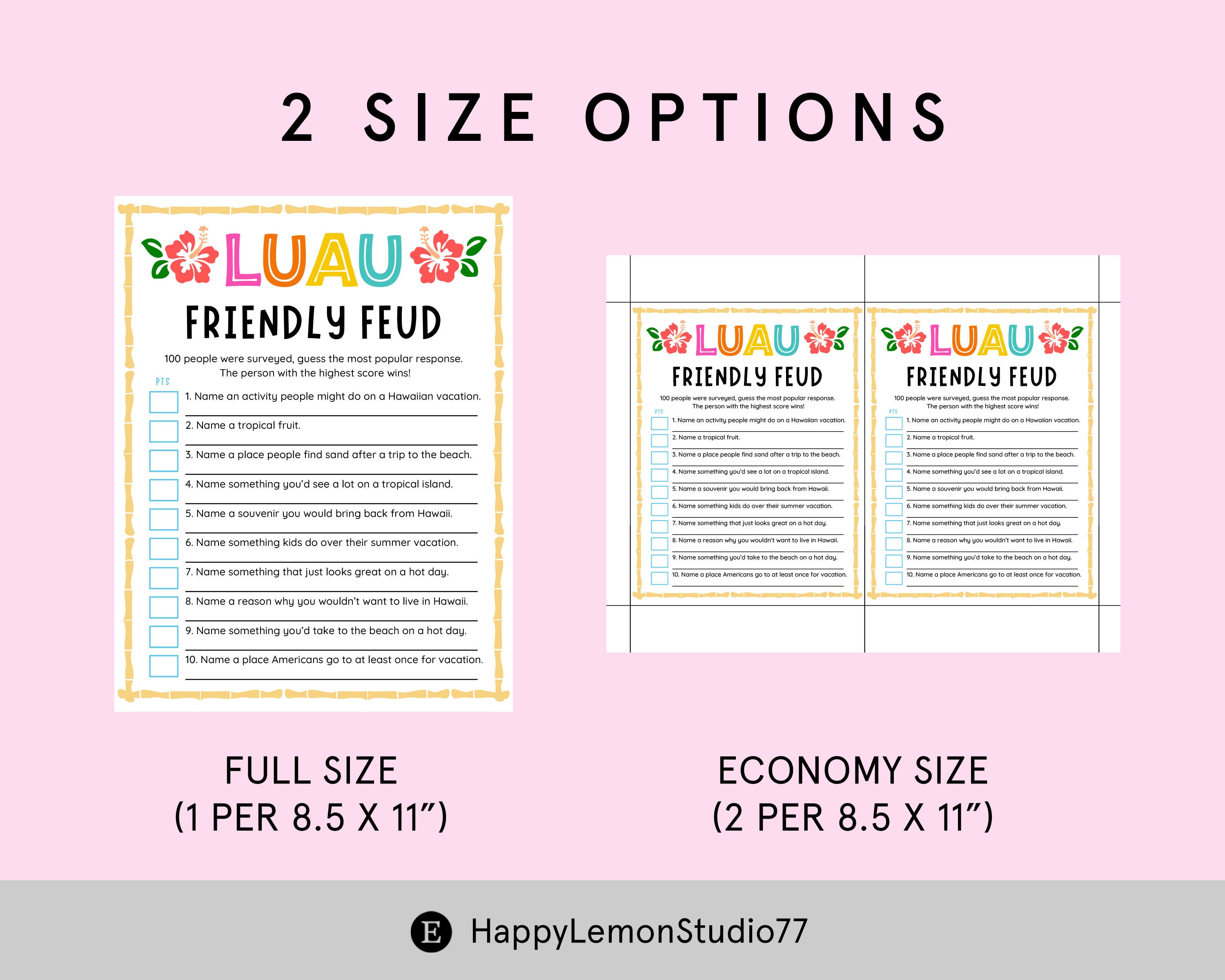 Luau Friendly Feud Luau Party Games Luau Birthday Hawaii Theme Family ...