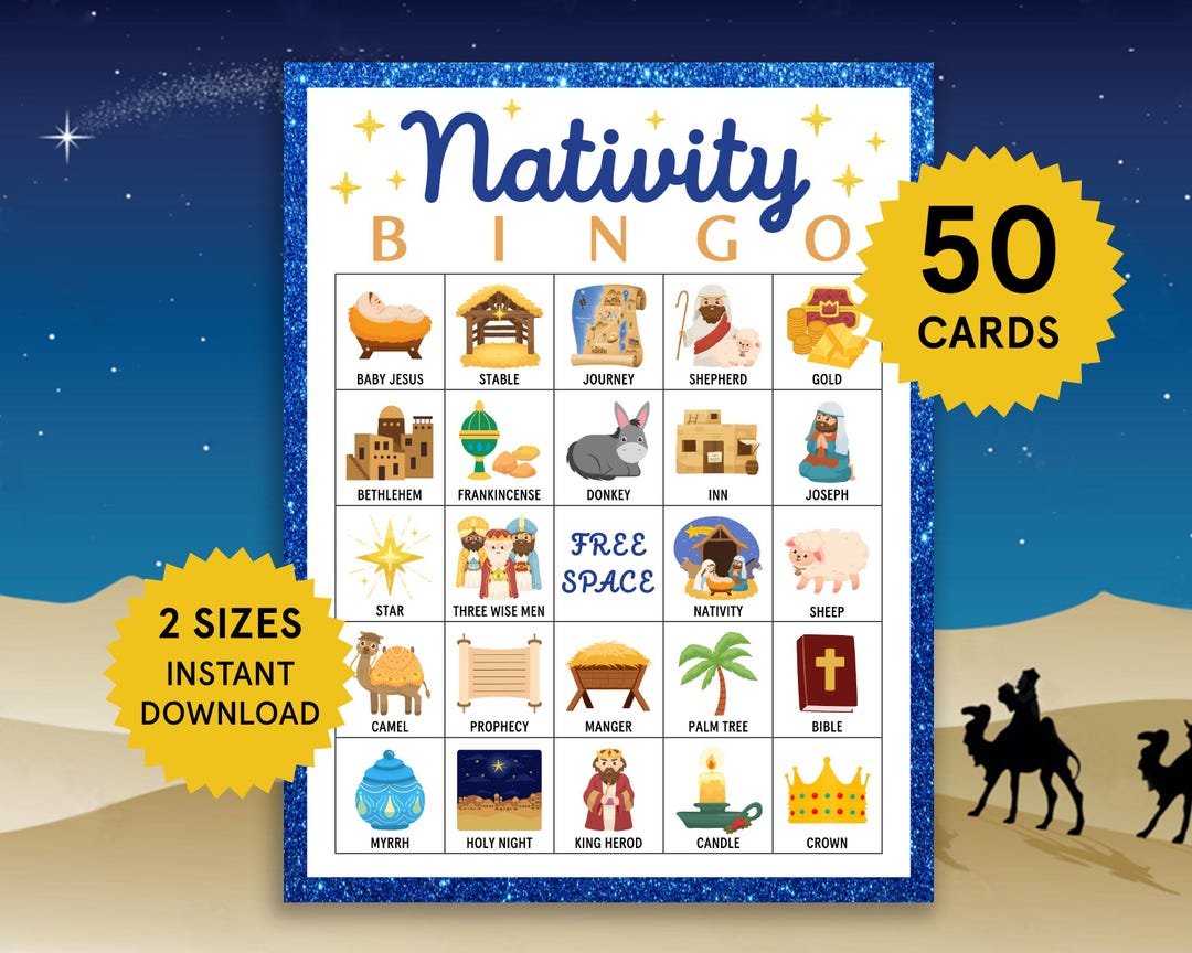 Nativity Bingo Christmas Bible Bingo Cards Bible Games Christmas Bingos ...