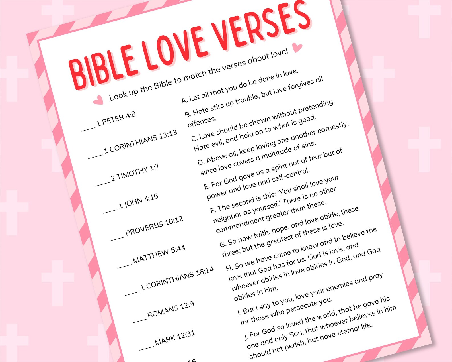Bible Love Verses Match Bible Valentines Game Bible Game for Kids & Adults Womens Ministry Game ...