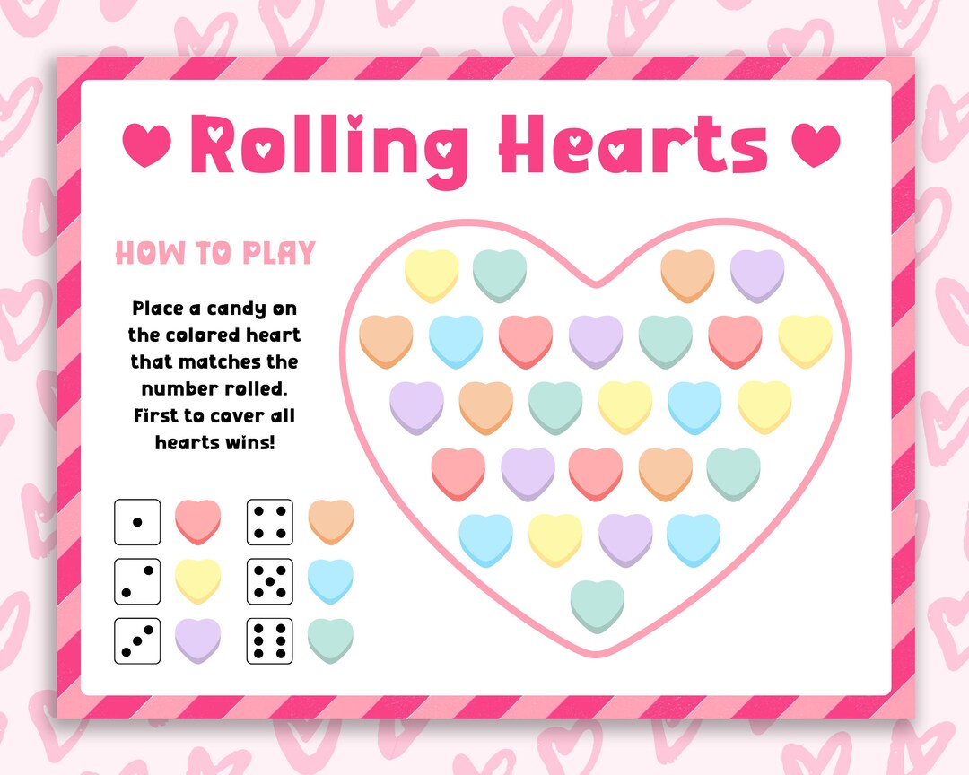 Valentines Roll a Heart Valentines Candy Game Kids Valentine's Day ...
