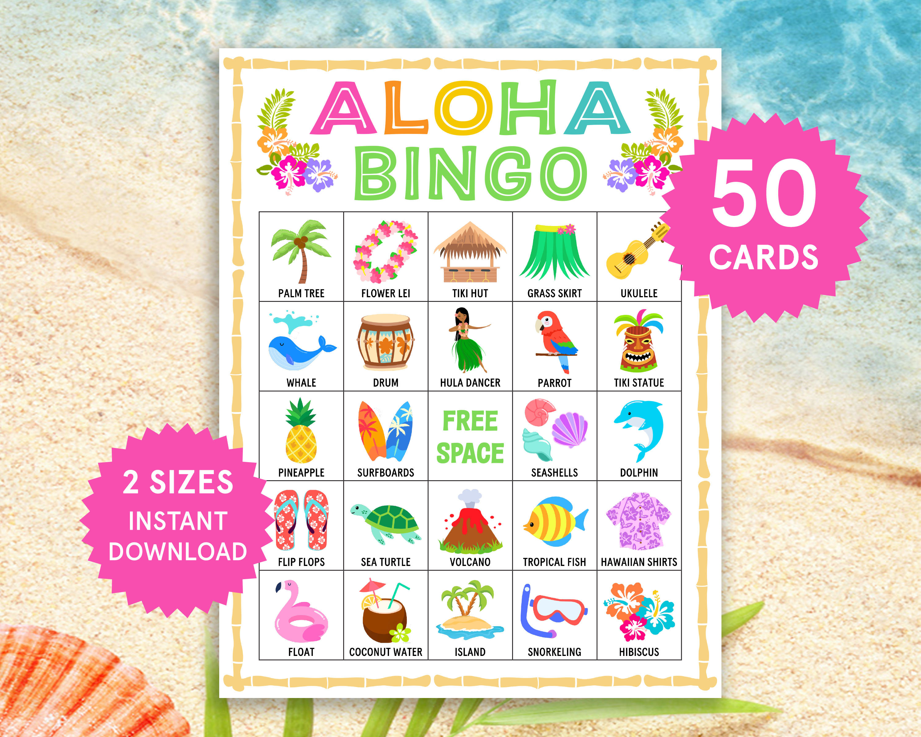 Aloha Bingo Luau Bingo Hawaii Bingo Summer Bingo Cards Printable Luau ...