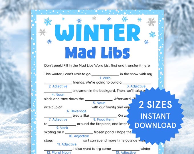 Winter Mad Libs Winter Games for Kids Winter Family Games Winter Party ...