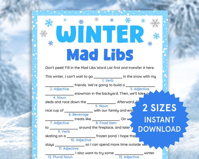 Winter Mad Libs Winter Games for Kids Winter Family Games Winter Party ...
