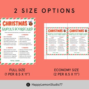 Christmas Santa's Scorecard Christmas Games for Kids Adult Christmas ...