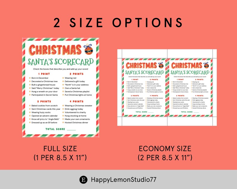 Christmas Santa's Scorecard Christmas Games for Kids Adult Christmas ...