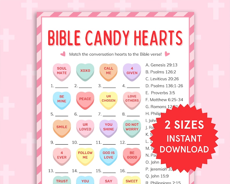 Bible Valentines Game Bible Conversation Hearts Game Bible Candy Match ...