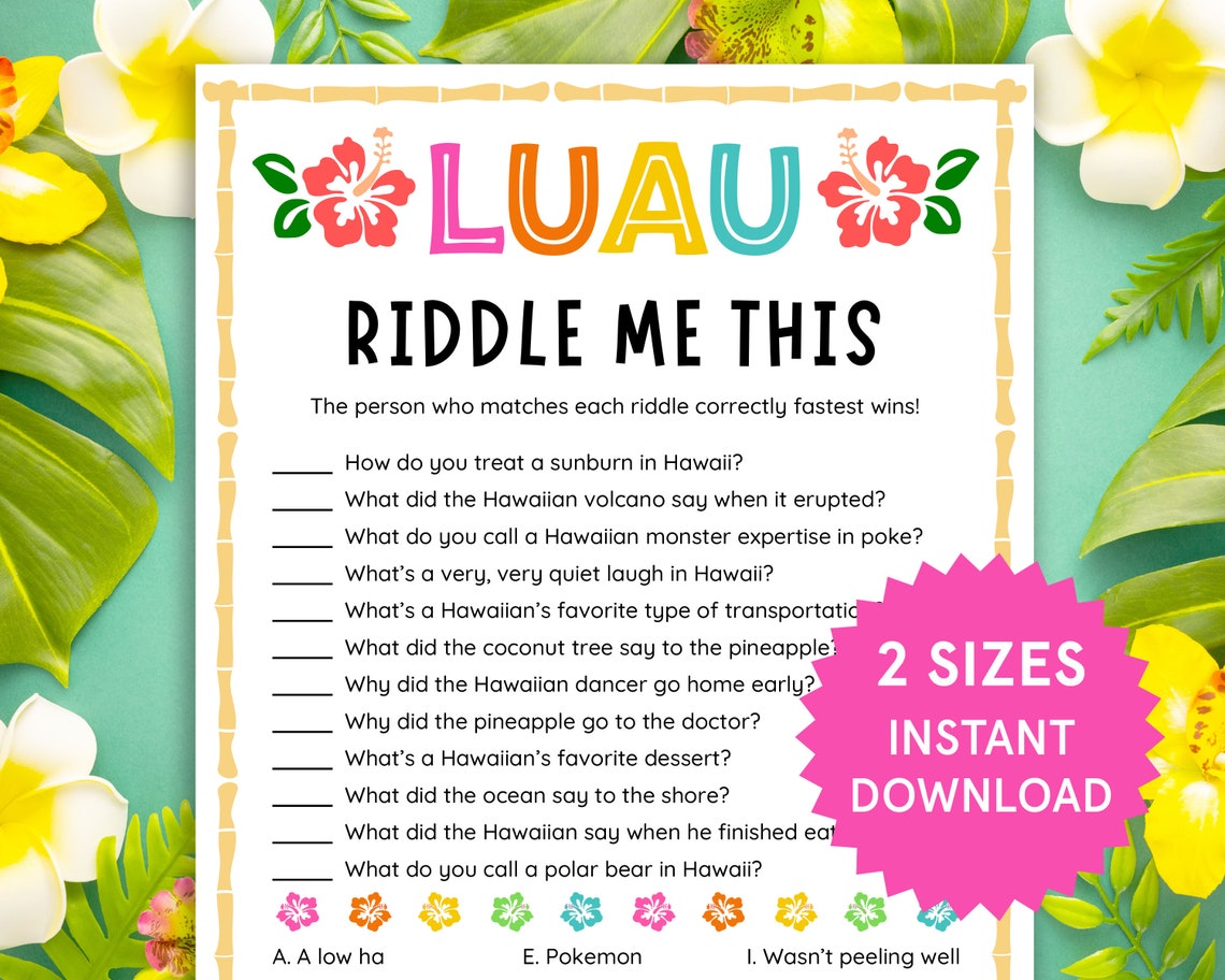 Luau Riddle Me This Luau Party Games Luau Games for Kids Luau Birthday ...