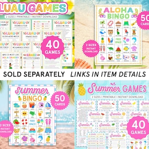 Aloha Bingo Luau Bingo Hawaii Bingo Summer Bingo Cards Printable Luau ...