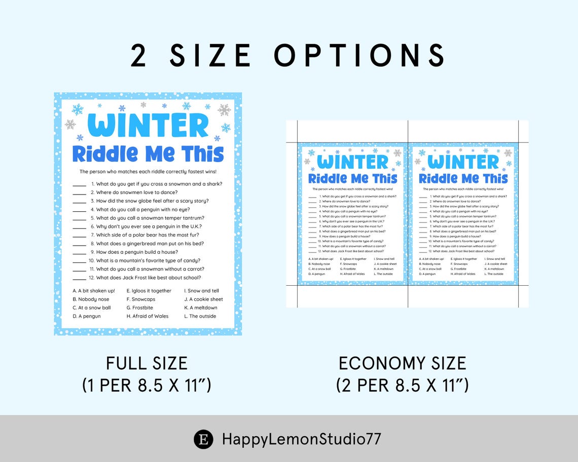 Winter Riddle Me This Winter Games for Kids Winter Family Games Winter ...