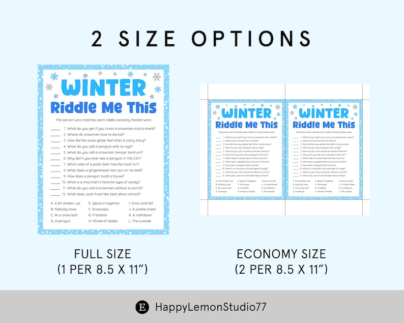 Winter Riddle Me This Winter Games for Kids Winter Family Games Winter ...