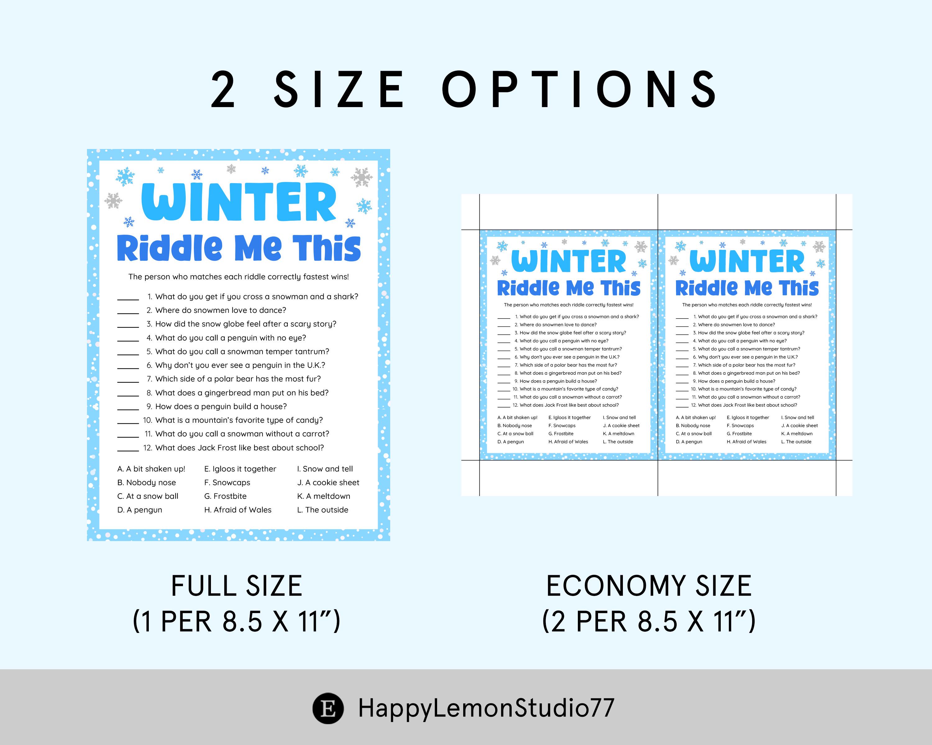 Winter Riddle Me This Winter Games for Kids Winter Family Games Winter ...