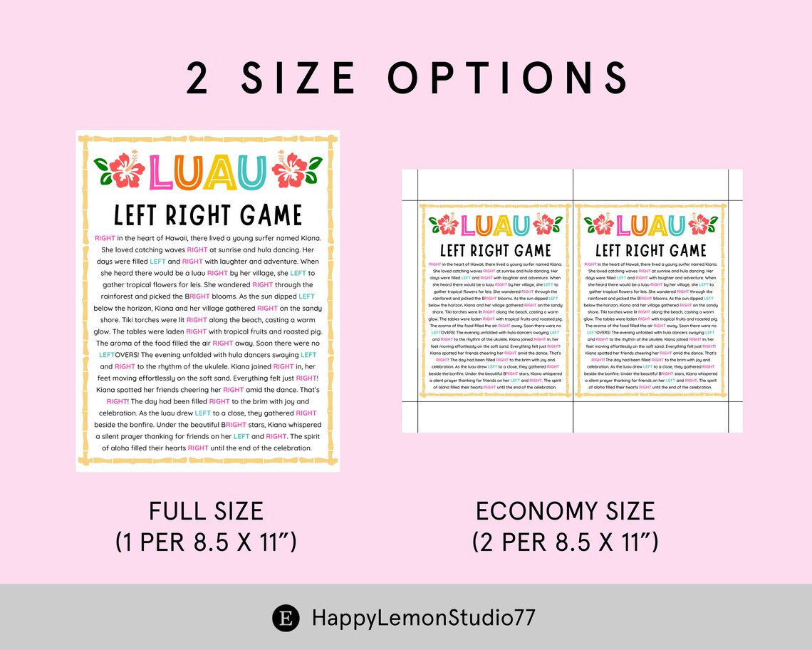 Luau Left Right Game Luau Party Games Luau Games for Kids Hawaiian ...