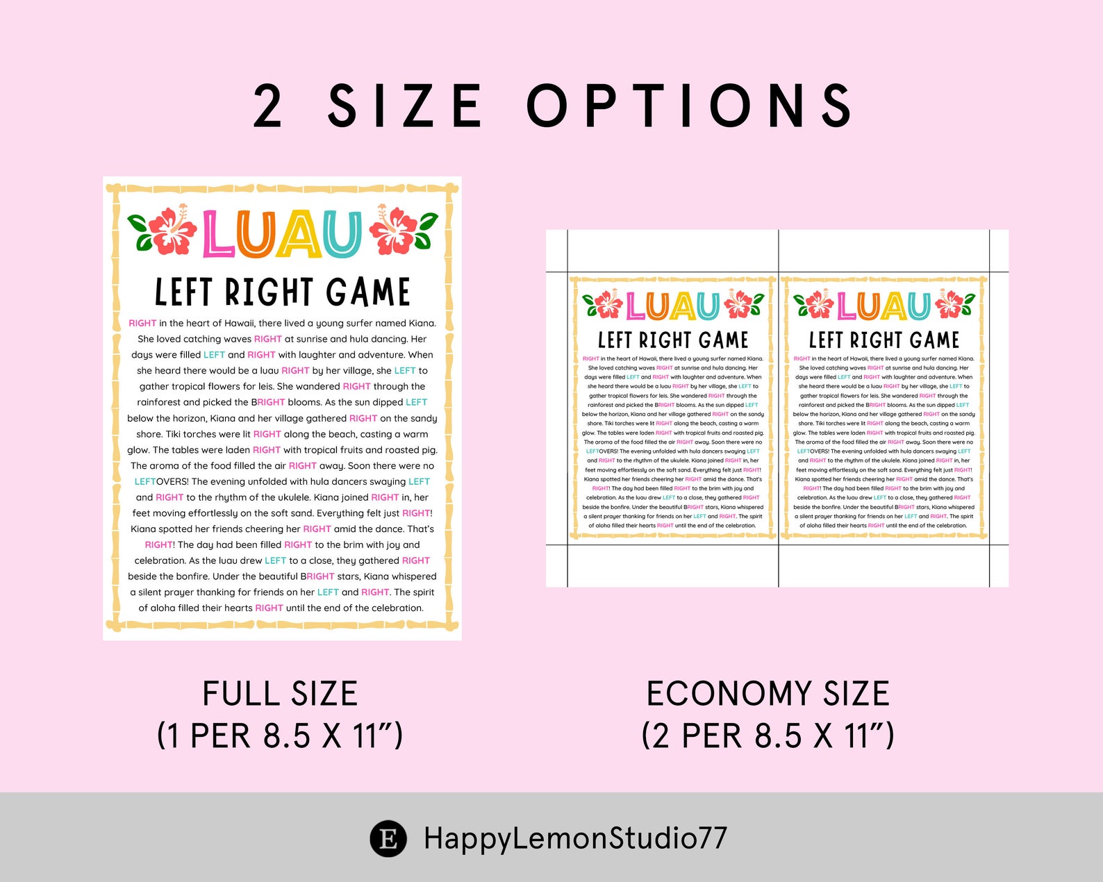 Luau Left Right Game Luau Party Games Luau Games for Kids Hawaiian ...