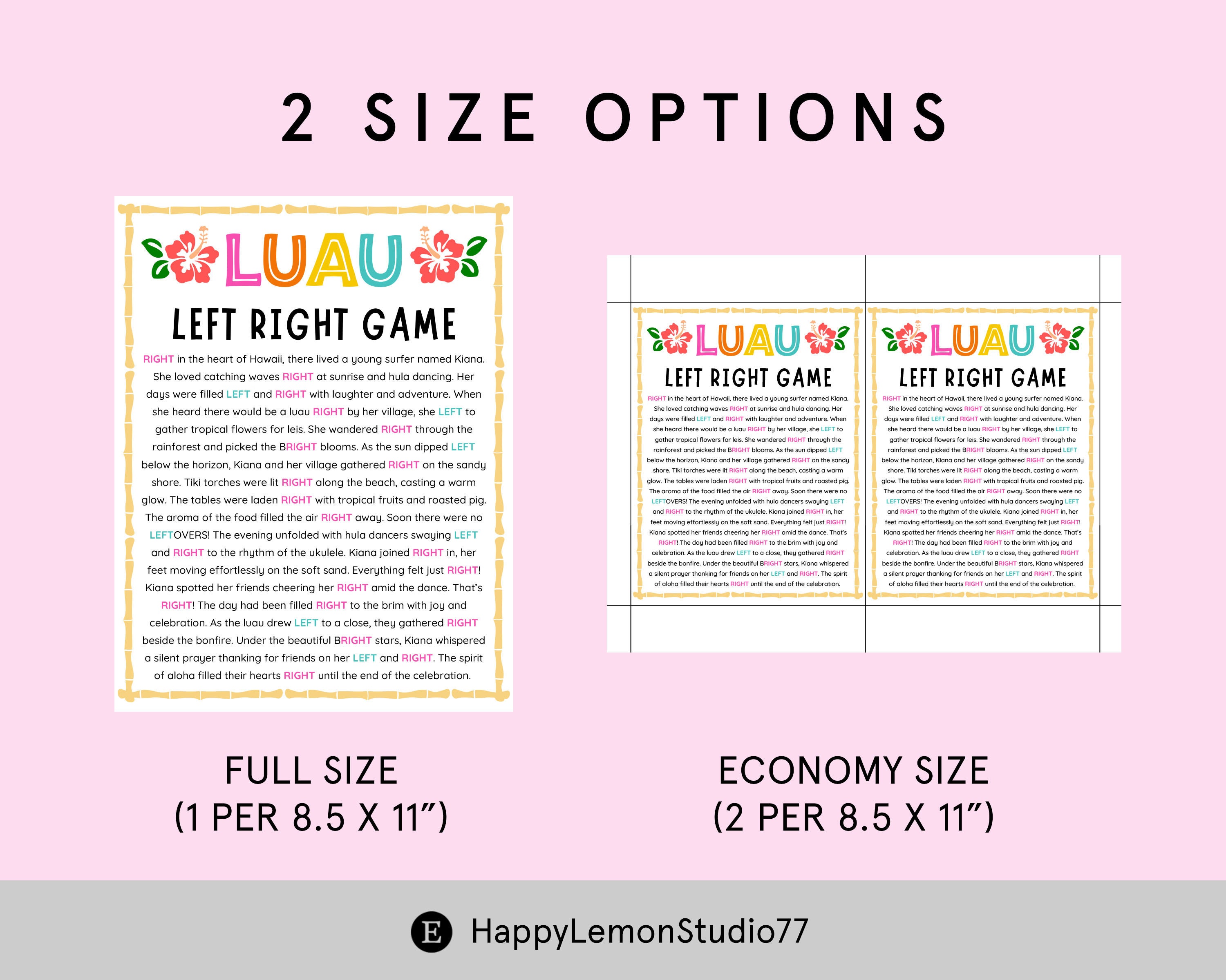 Luau Left Right Game Luau Party Games Luau Games for Kids Hawaiian ...