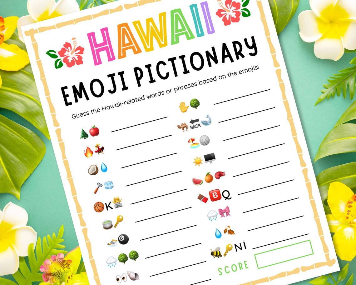 Hawaii Emoji Pictionary Hawaii Birthday Games Hawaii Theme Party Aloha ...