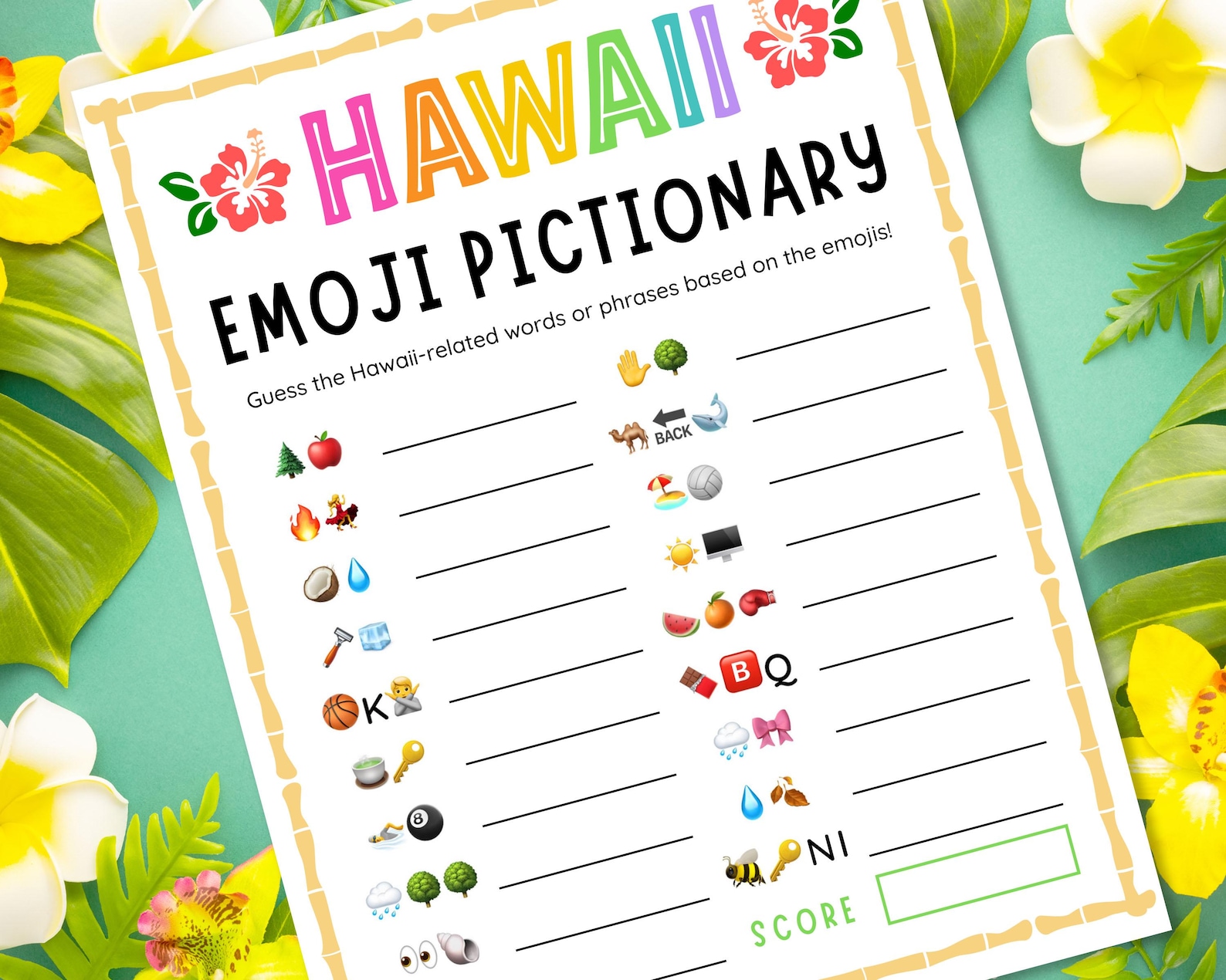 Hawaii Emoji Pictionary Hawaii Birthday Games Hawaii Theme Party Aloha ...