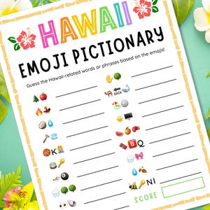 Hawaii Emoji Pictionary Hawaii Birthday Games Hawaii Theme Party Aloha ...