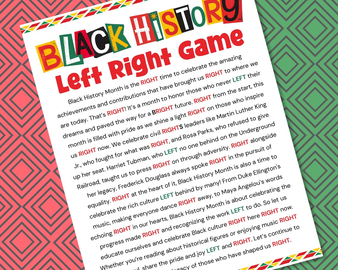 Black History Left Right Game History Month Games for Kids Black ...