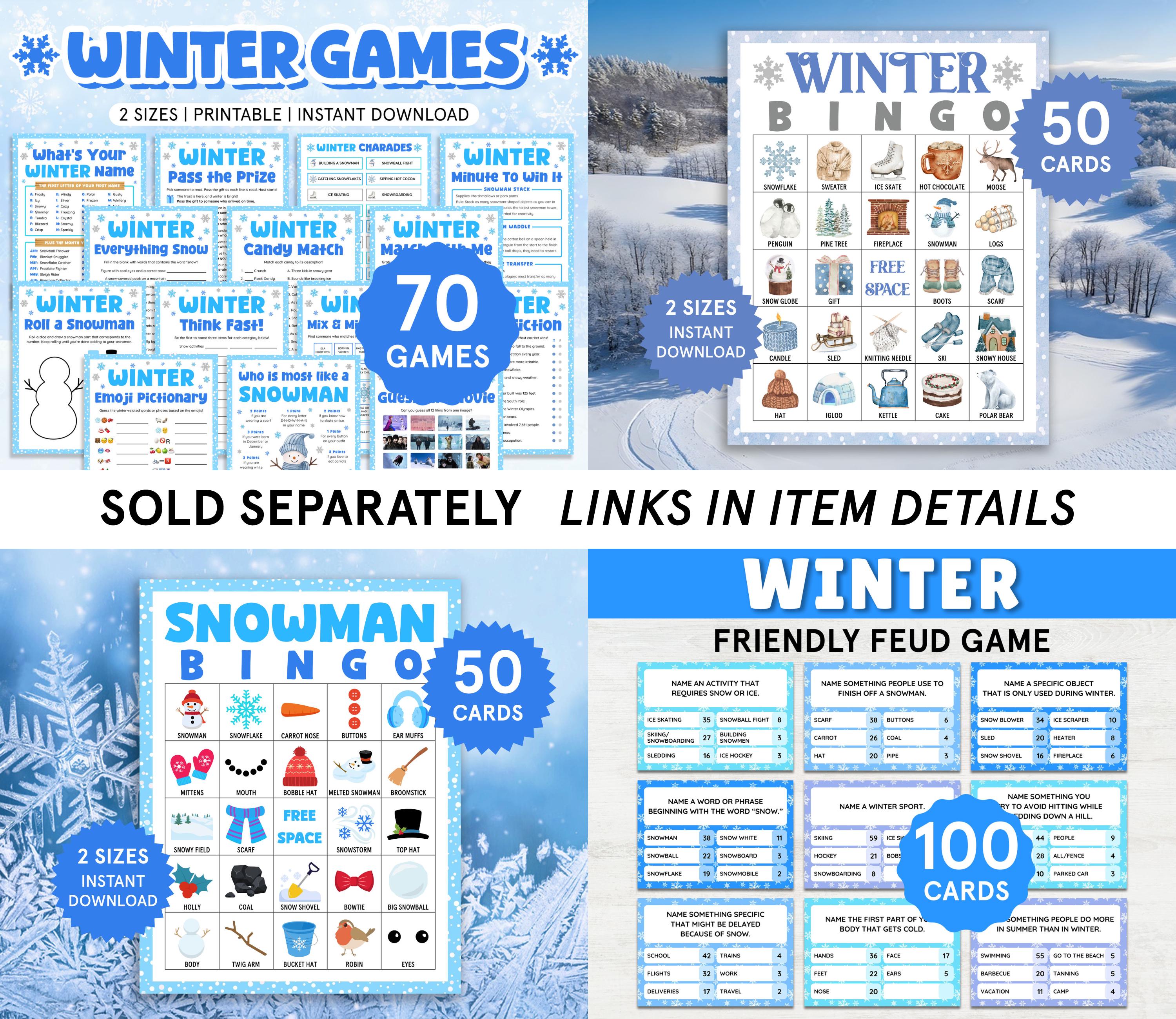 Winter Games Bundle Winter Party Games for Kids Winter Family Games ...