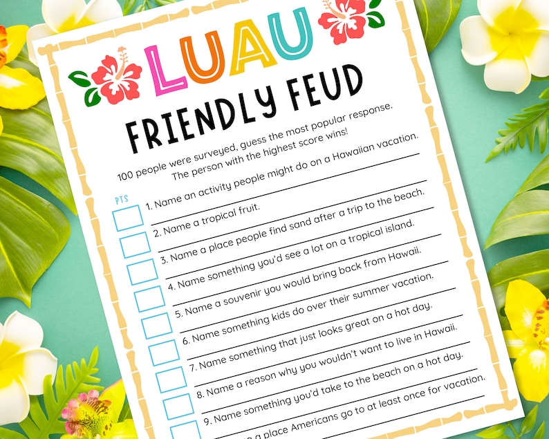 Luau Friendly Feud Luau Party Games Luau Birthday Hawaii Theme Family ...