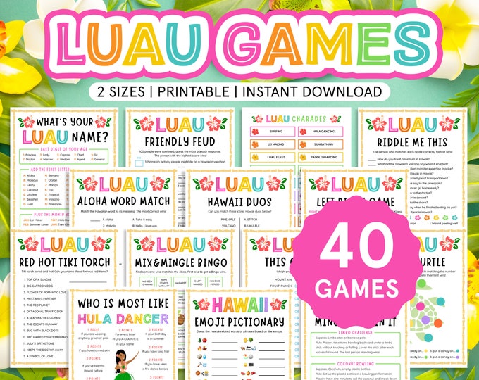 Luau Party Game Bundle, Printable Luau Games, Luau Party Games for ...