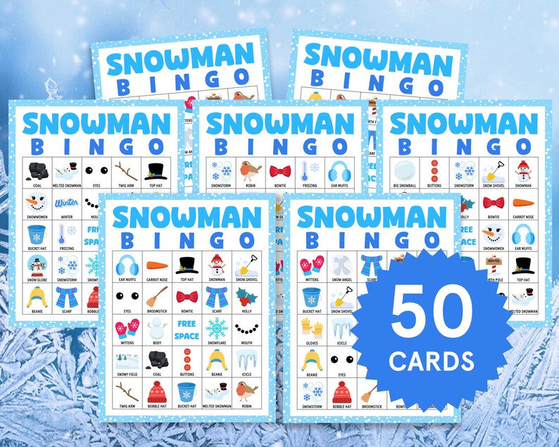 Snowman Bingo Winter Bingo Cards Printable Winter Games Winter Party ...