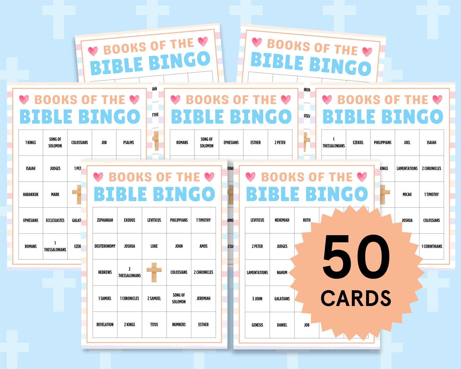 Bible Bingo Bible Games Books of the Bible Bingo Cards Church Bingo for ...