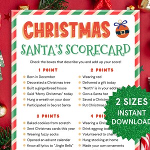 Christmas Santa's Scorecard Christmas Games for Kids Adult Christmas ...