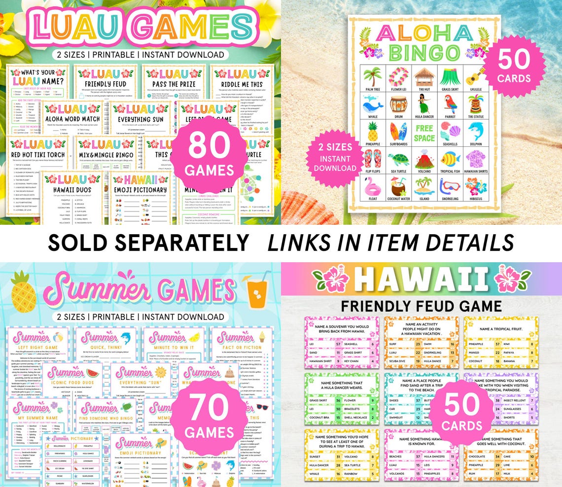 Aloha Bingo Luau Bingo Hawaii Bingo Summer Bingo Cards Printable Luau ...