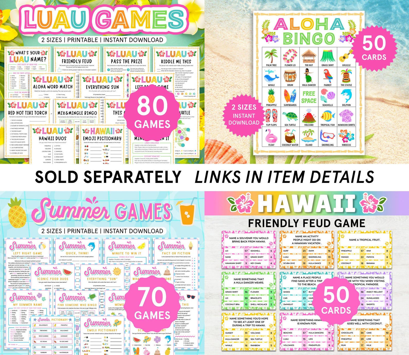 Aloha Bingo Luau Bingo Hawaii Bingo Summer Bingo Cards Printable Luau ...